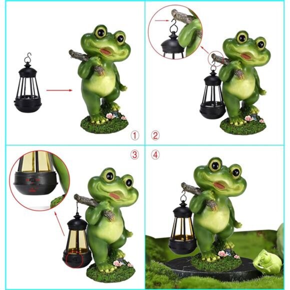 Accents | Frog Garden Decoration With Solar Lantern Resin Solar Frog ...